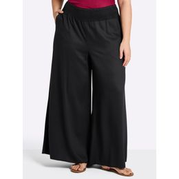 sheego Damen Schlupfhose mit Babylock-Wellensaum, schwarz, Gr&ouml;&szlig;e 52