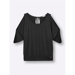 sheego Gro&szlig;e Gr&ouml;&szlig;en Shirt mit Cut-outs und Bindeband, schwarz, Gr&ouml;&szlig;e 56/58 - Damen