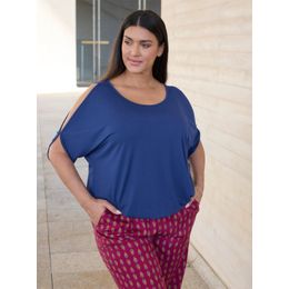 sheego Damen Shirt mit Cut-outs und Bindeband, royalblau, Gr&ouml;&szlig;e 52/54