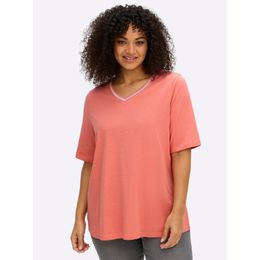 sheego Damen V-Shirt, Rot, Gr. 52/54, T-Shirts, 100% Baumwolle