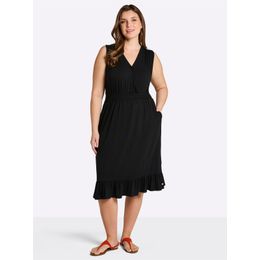 sheego Damen Jerseykleid in Wickeloptik, schwarz, Gr&ouml;&szlig;e 44