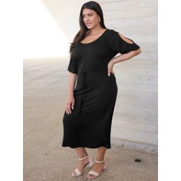 sheego Damen A-Linien-Kleid mit gekreuzten B&auml;ndern im R&uuml;cken, schwarz, Gr&ouml;&szlig;e 46