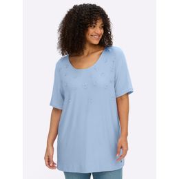 sheego Damen Shirt mit 3D-Bl&uuml;tenapplikationen, eisblau, Gr&ouml;&szlig;e 56/58