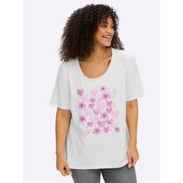 sheego Damen Rundhalsshirt, Natur, Gr. 44/46, T-Shirts, Material: Viskose
