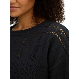 sheego Damen Kurzarmpullover aus Ajourstrick, schwarz, Gr&ouml;&szlig;e 56/58