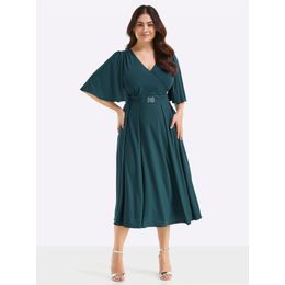 sheego Damen Abendkleid mit Stickerei am Taillenbund, petrol, Gr&ouml;&szlig;e 42