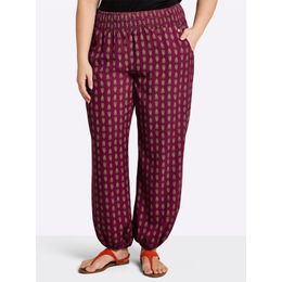 sheego Damen Schlupfhose mit Alloverprint, bordeaux-burgund-bedruckt, Gr&ouml;&szlig;e 44