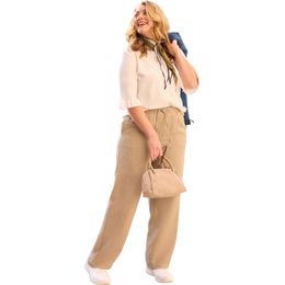 sheego Damen Lederimitathose in 7/8-L&auml;nge, beige, Gr&ouml;&szlig;e 56