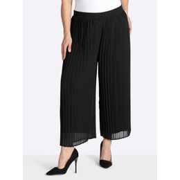 sheego Damen 7/8-Hose aus flie&szlig;ender Plissee-Qualit&auml;t, schwarz, Gr&ouml;&szlig;e 42