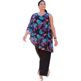 sheego Damen Jumpsuit mit asymmetrischem Cape, schwarz-erdbeere-bedruckt, Gr&ouml;&szlig;e 44