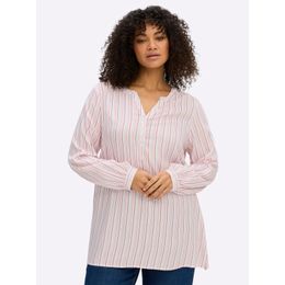 sheego Damen Tunika mit Streifen, wei&szlig;-erdbeere-gestreift, Gr&ouml;&szlig;e 42