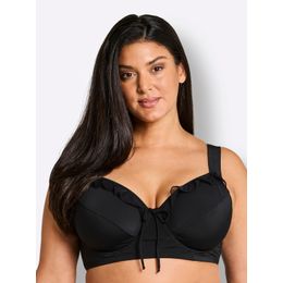 sheego Gro&szlig;e Gr&ouml;&szlig;en Bikini-Oberteil mit Mesh-Volants und Zierschleife, schwarz, Gr&ouml;&szlig;e 52C - Damen