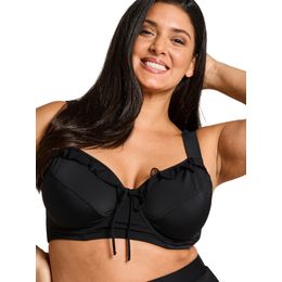 sheego Damen Bikini-Oberteil mit Mesh-Volants und Zierschleife, schwarz, Gr&ouml;&szlig;e 46B