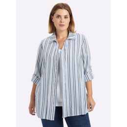 sheego Damen Gestreifte Bluse, Wei&szlig;, Gr. 42, Blusen langarm, Material: Baumwolle