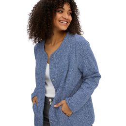 sheego Damen Boucl&eacute;jacke mit Schmuckkn&ouml;pfen, jeansblau, Gr&ouml;&szlig;e 58