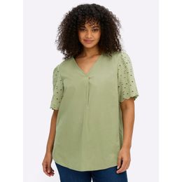 sheego Damen Tunika mit Lockstickerei, schilf, Gr&ouml;&szlig;e 58