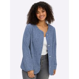 sheego Damen Boucl&eacute;jacke mit Schmuckkn&ouml;pfen, jeansblau, Gr&ouml;&szlig;e 54