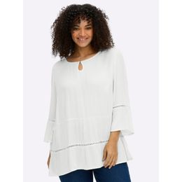 sheego Damen Tunika mit 3/4-Arm und Lochmusterborte, ecru, Gr&ouml;&szlig;e 54