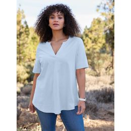sheego Damen T-Shirt mit offenem V-Schlitz, hellblau, Gr&ouml;&szlig;e 52/54
