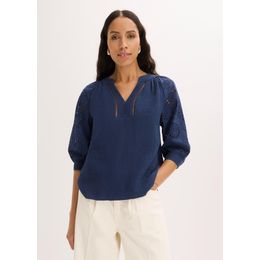 bonprix Tunika aus luftigem Musselin, blau, Gr.50, Sch&ouml;ne Musselin-Tunika mit modischer Lochstickerei, aus 100% Baumwolle,Musselin