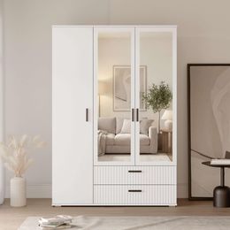 Kleiderschrank OTTO HOME "KOLLINE, modern mit viel Stauraum & geriffelter Struktur", wei&szlig;, B:125cm H:185cm T:52cm, FSC-zertifizierter Holzwerkstoff, Hartfaserplatte, Kunststoff, MDF, Schr&auml;nke, Kleiderschrank, Garderobe 4 F&auml;cher, Kleiderstange, 2 Schubladen, 2 Spiegel