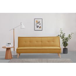 Schlafsofa Inosign, B:181cm H:84cm T:84cm, gelb, 100% Polyester, Wohnzimmer, Sofas, "MENDOTA, 181 cm, 3-Sitzer mit Schlaffunktion", verstellbarer