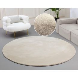 Fellteppich OTTO HOME, H:20mm &Oslash;:180cm, beige, Polyester, Teppiche, "Balu, Kunstfell Teppich, Modern", Kaninchenfell-Haptik, Langflor, Schlafzimmer,