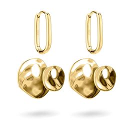 Damen Paar Creolen "Schmuck Geschenk Ohrringe mit 2 abnehmbaren Einh&auml;ngern Organics", Edelstahl, gold, Liebeskind Berlin, Edelstahl, Ohrringe