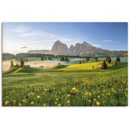 Leinwandbild Artland, B:90cm H:60cm, gr&uuml;n, Leinwand, Wohnzimmer, Bilder, "Fr&uuml;hling auf der Seiser Alm", auf Holzrahmen gespannt
