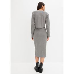 bonprix Damen Strickkleid, grau, Gr. 44, Strick, Obermaterial: 50% Viskose, 26% Polyamid, 24% Polyester, Kleider, f&uuml;r Fr&uuml;hjahr und Sommer, aus