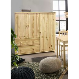 M&ouml;bilia Kommode M&Ouml;BILIA, B:132cm H:136cm T:43cm, beige, Massivholz, Schlafzimmer, Sideboards, 2 Schubladen mit Metallf&uuml;hrungen