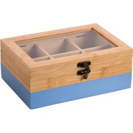 Kesper Teebox "Aufbewahrungsbox mit 6 F&auml;chern, aus Bambus, FSC", B:22cm H:8,5cm, blau, Lebensmittelaufbewahrungsbeh&auml;lter, mit Kunststoff-Sichtfenster