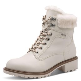 Tamaris Damen Winterboots, Gr. 42creme, Nubuklederimitat, Textil, unifarben, Schuhe, Blockabsatz, Schn&uuml;rboots, Winterstiefelette mit Duo