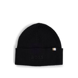 BOSS Herren Strickm&uuml;tze "Magico R Hat"schwarz 001, unifarben, Strick, Baumwollmischung, M&uuml;tzen, mit tonaler Logostickerei, unisex