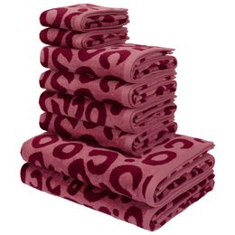 Handtuch Set OTTO HOME, rot, Frottiervelours, Obermaterial: 100% Baumwolle, Handtuch-Sets, "Anna Leopardmuster, 8-tlg Handtuch-Set, 100% Baumwolle",