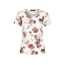 CLOUD 5IVE Damen T-Shirt "CLOUD 5IVE T-Shirt mit Blumenprint und Rundhals"wei&szlig;, Gr. XXL, gebl&uuml;mt, 95% Viskose, 5% Elasthan, Shirts