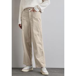 Street One Damen Cordhose, beige, Gr. 44, unifarben, Web, 99% Baumwolle, 1% Elasthan, Hosen, High Waist