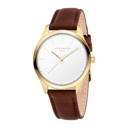 Damen Quarzuhr "Basic Staples"braun, wei&szlig;, Liebeskind Berlin, Armbanduhren, Armbanduhr, Damenuhr, Lederarmband, analog