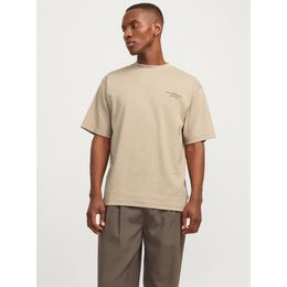 Jack & Jones JACK & JONES Herren Rundhalsshirt "JPRBLACHAD BRANDING SS CREW NECK TEE SN", beige, Gr. XS, unifarben, Jersey, Obermaterial: 95% Baumwolle, 5%