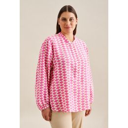 Seidensticker Damen Klassische Bluse "Schwarze Rose", pink, Gr. 52, gemustert, 100% Leinen, Blusen, Langarm Kragen Geometrische Muster