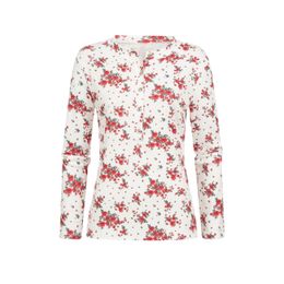 CLOUD 5IVE Damen Longsleeve "CLOUD 5IVE Bluse mit Knopfleiste und Blumen Print"wei&szlig;, Gr. S, gebl&uuml;mt, 95% Polyester, 5% Elasthan, Shirts