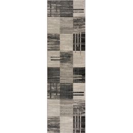 L&auml;ufer OTTO HOME, B:90cm H:9mm L:250cm, grau, Kunstfaser, Flur, Teppiche, "Beliz", mit Konturenschnitt, Kurzflor, Karo-Muster, 3D-Design