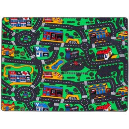 Kinderteppich, B:95cm H:5mm L:133cm, gr&uuml;n, PRIMAFLOR-IDEEN IN TEXTIL, Polyamid, Teppiche, "Spielteppich CITY, Made in Belgium", Stra&szlig;en-Teppich,