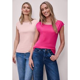 Street One Damen T-Shirt, bunt, Gr. 44, unifarben, Web, 50% Baumwolle, 50% Modal, Shirts, mit U-Boot-Ausschnitt
