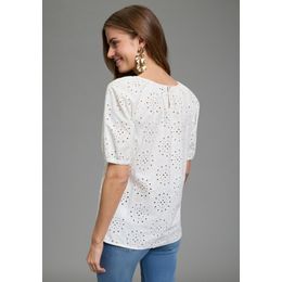 Laura Scott Damen Schlupfbluse, wei&szlig;, Gr. 40, unifarben, Web, Obermaterial: 100% Baumwolle, Blusen, mit echter Lochstickerei, aus Baumwolle