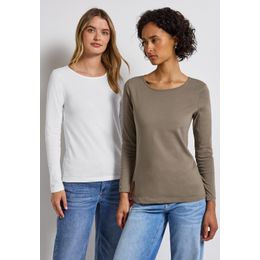 Street One Damen Langarmshirt, wei&szlig;, Gr. 46, unifarben, Web, 100% Baumwolle, Shirts, aus reiner Baumwolle