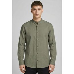 Jack & Jones JACK & JONES Herren Langarmhemd "JJESUMMER LINEN BLEND BAND SHIRT L/S SN", gr&uuml;n, Gr. S, unifarben, Web, Obermaterial: 70% Baumwolle, 30% Leinen,