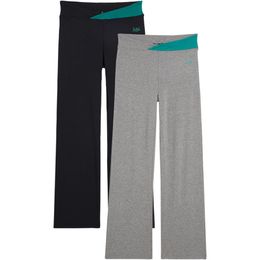 bonprix Damen Sporthose "Baumwoll-Sporthose, Bootcut (2er Pack)"grau meliert, schwarz, Gr. 52, Obermaterial: 95% Baumwolle, 5% Elasthan, Hosen, aus