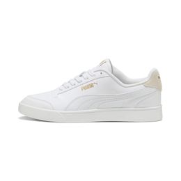 Puma Damen Sneaker "SHUFFLE", Gr. 44,5Puma wei&szlig;, Puma wei&szlig;, Puma team gold, kontrastfarbene Details, unifarben, Schuhe, mit perforiertem