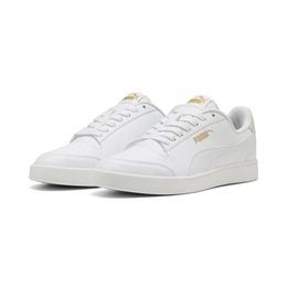 Sneaker Puma "SHUFFLE", Damen, Gr. 37, Puma wei&szlig;, Puma wei&szlig;, Puma team gold, Synthetik, kontrastfarbene Details, unifarben, Schuhe Sneaker, mit perforiertem Obermaterial, atmungsaktiv, mit SOFTFOAM+ D&auml;mpfung